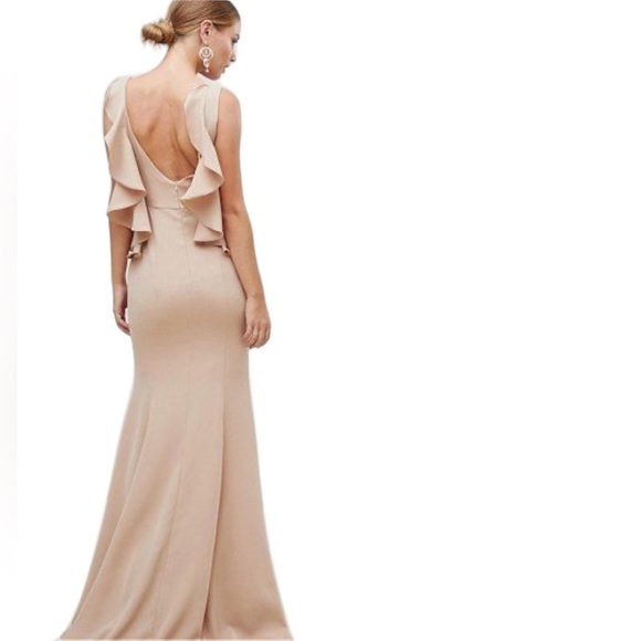 Yaura | Dresses | Yaura Taupe Backless Rufflemaxi Dress Beige New With ...
